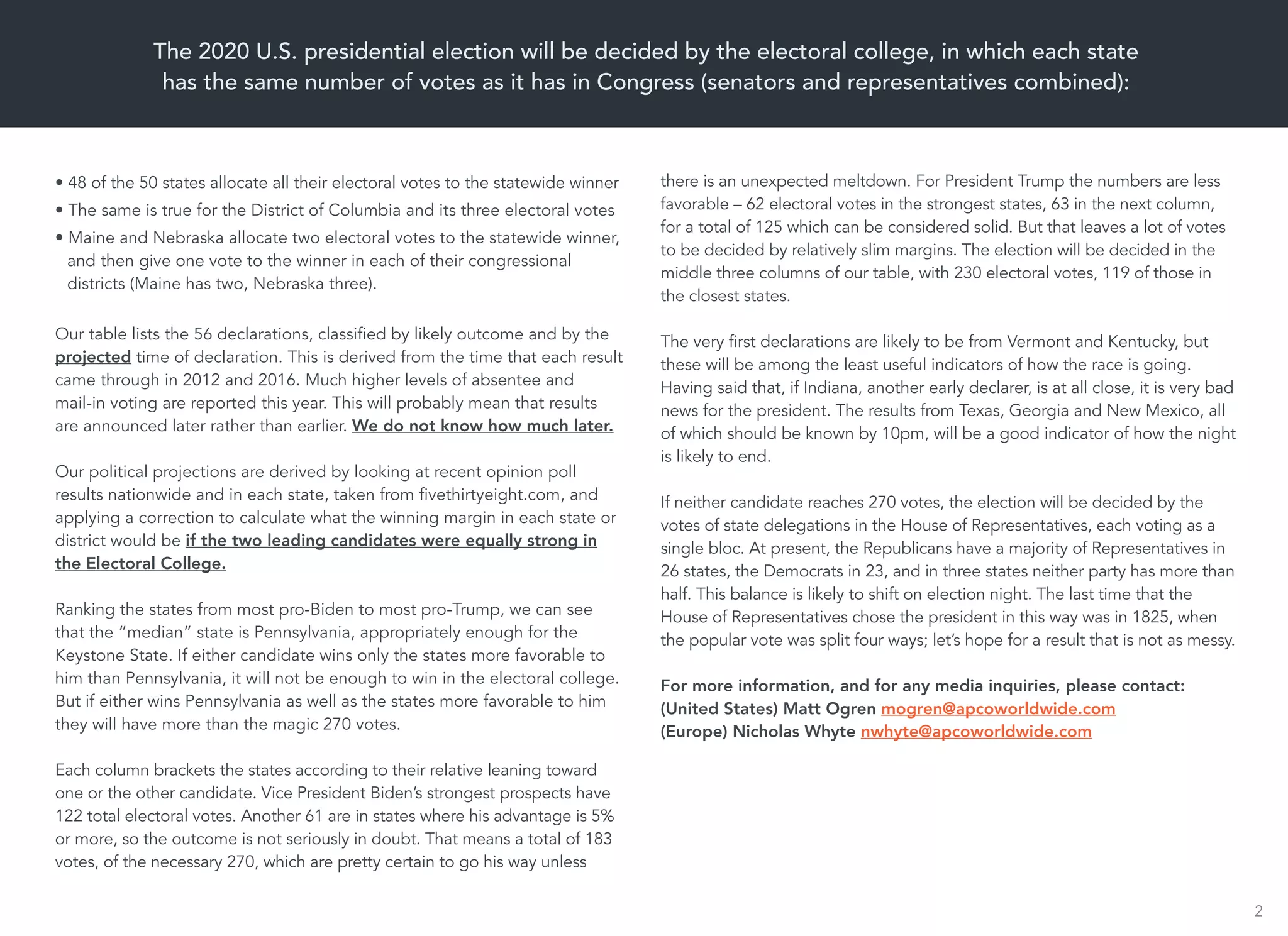 APCO's 2020 US Presidential Election Night Returns Guide | PDF