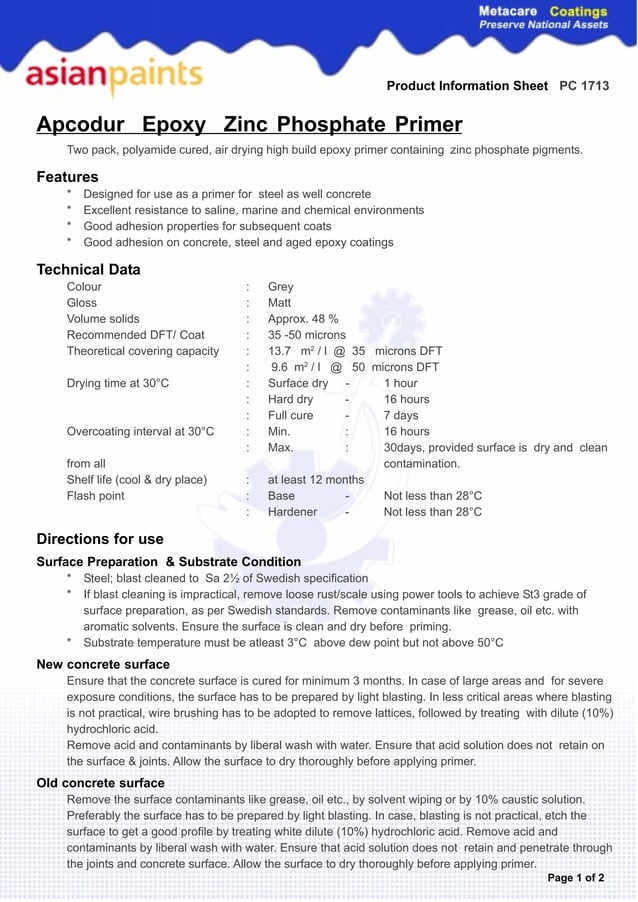 Apcodur epoxy zinc phosphate primer | PDF