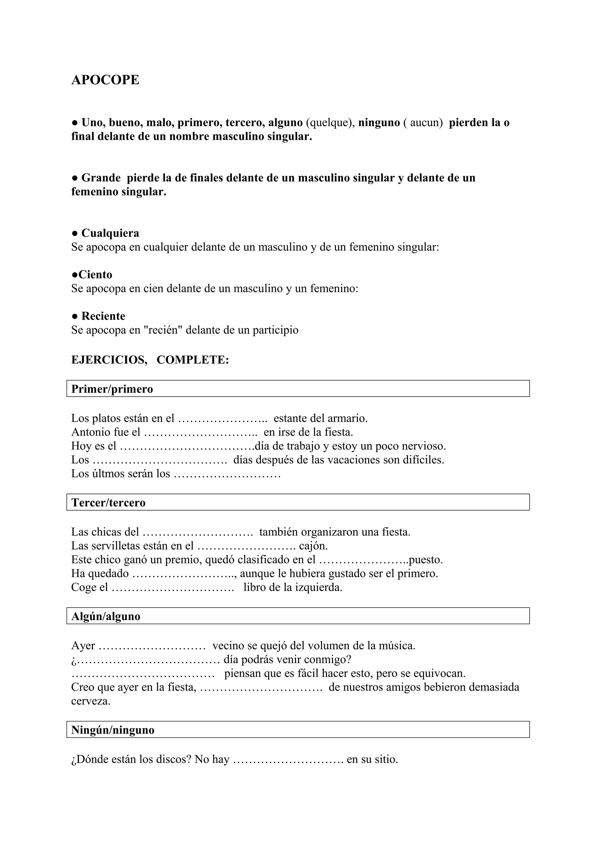 Apócope, errores frecuentes, numerales | DOC