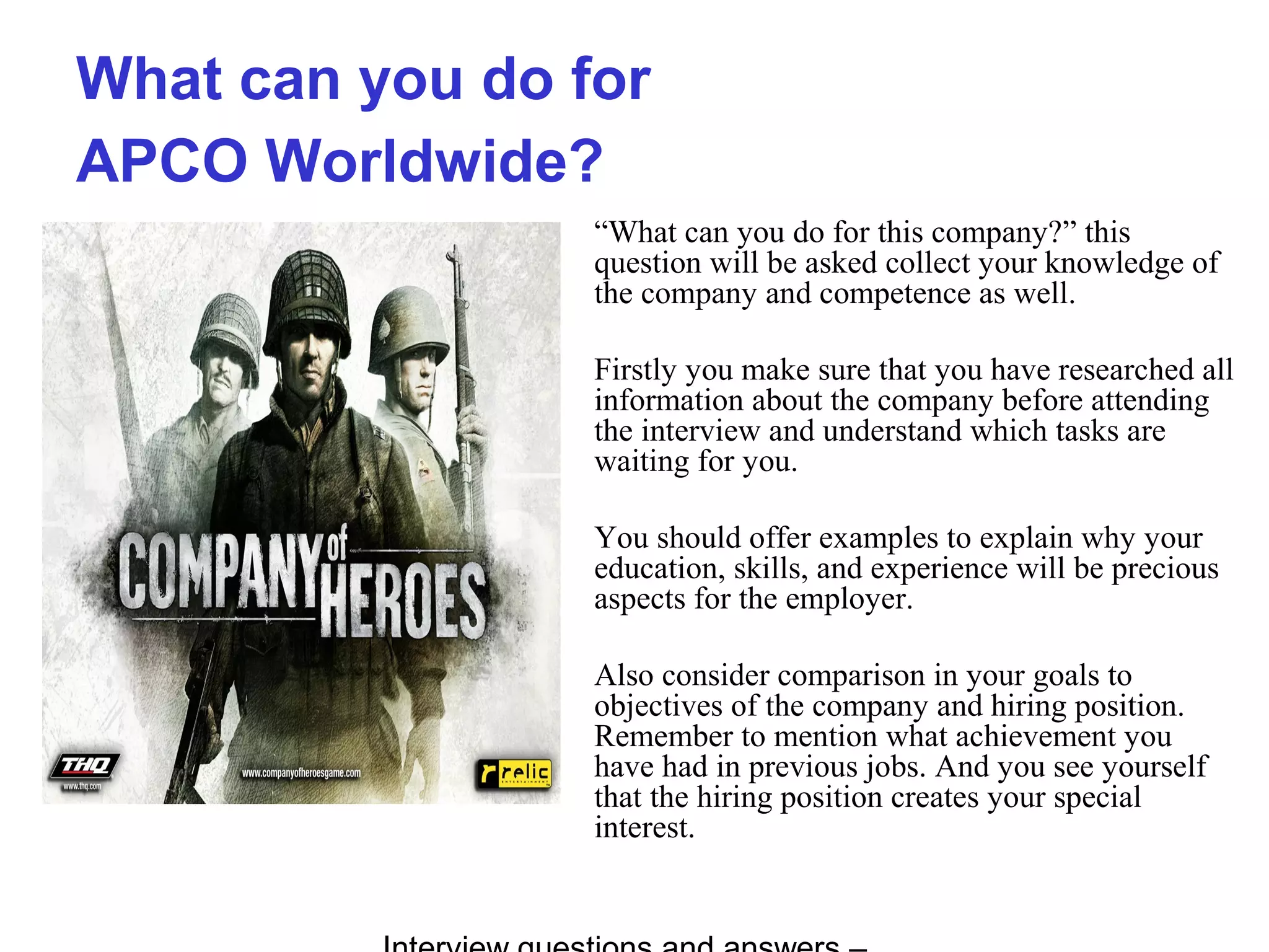 Apco worldwide interview questions and answers | PPT
