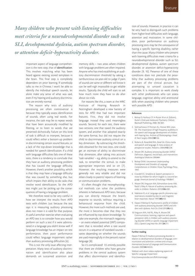 Auditory Processing Disorder and Specific Language Impairment | PDF