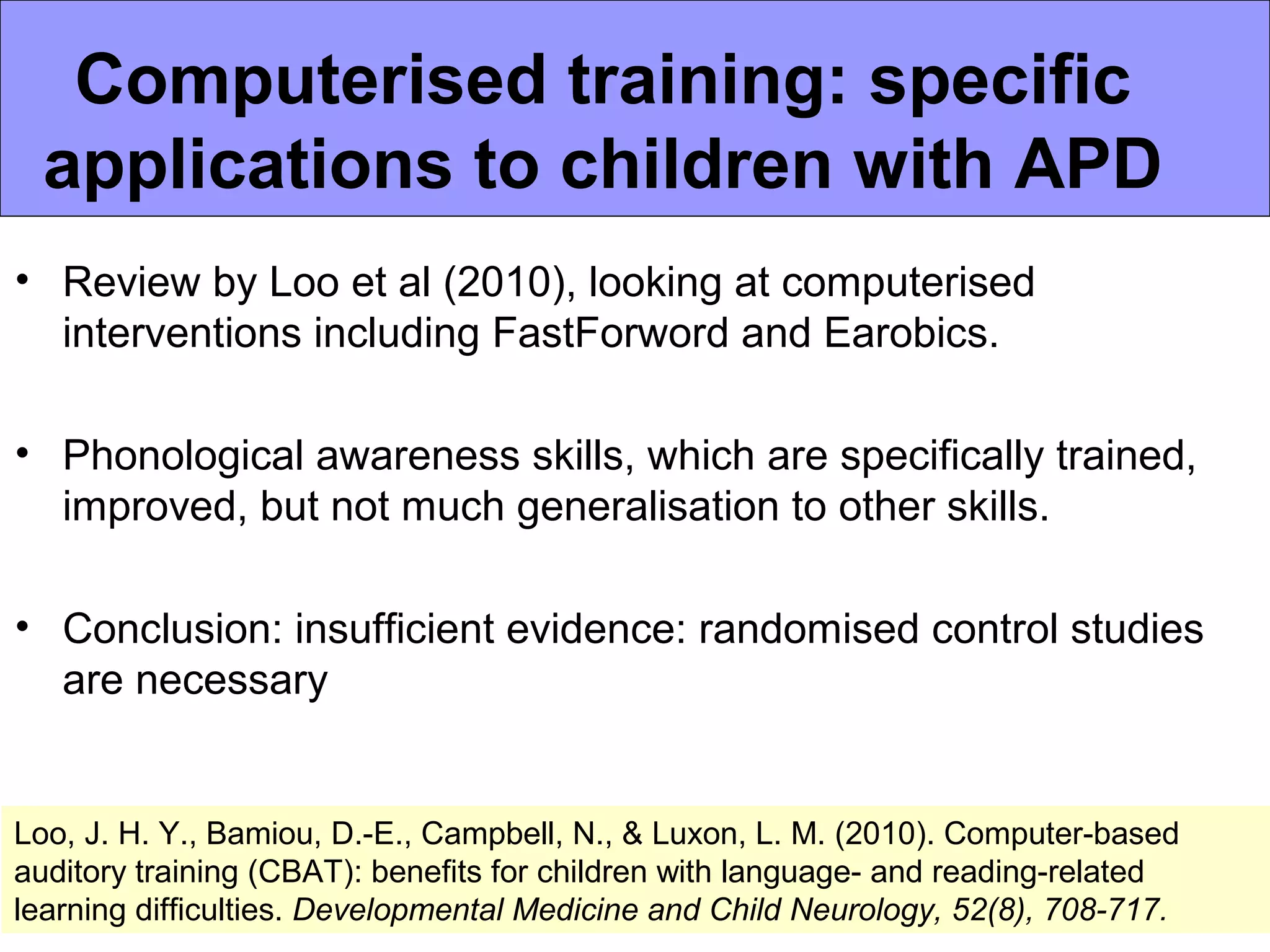 Auditory processing disorder (APD) and specific language impairment | PPT