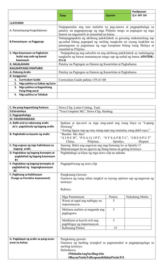 LESSON PLAN DLL FOR MATATAG CURRICULUM 1 | PDF