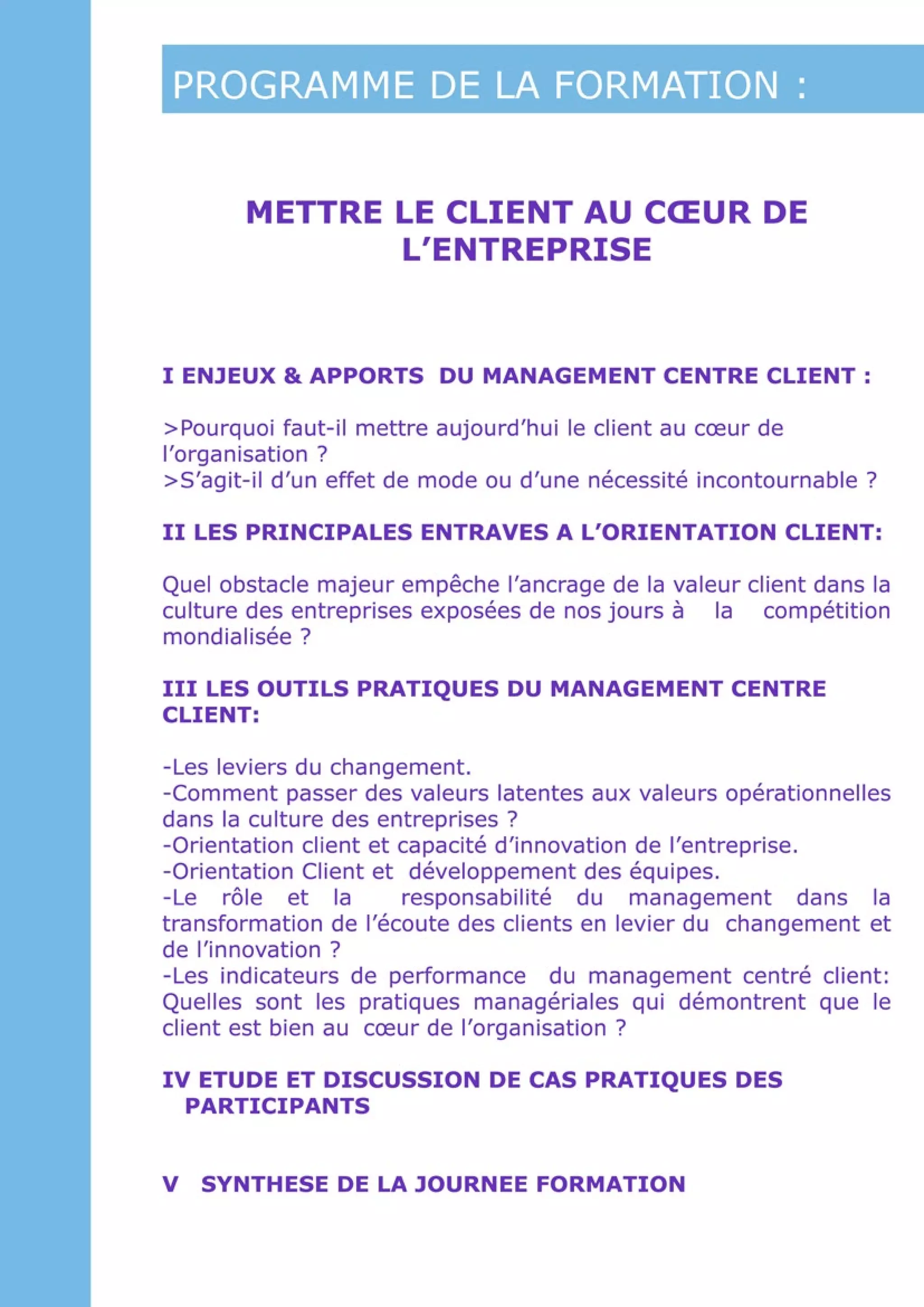 APD MAROC FORMATION MANAGEMENT CENTRE CLIENT : FONDEMENTS, OUTILS ET ...