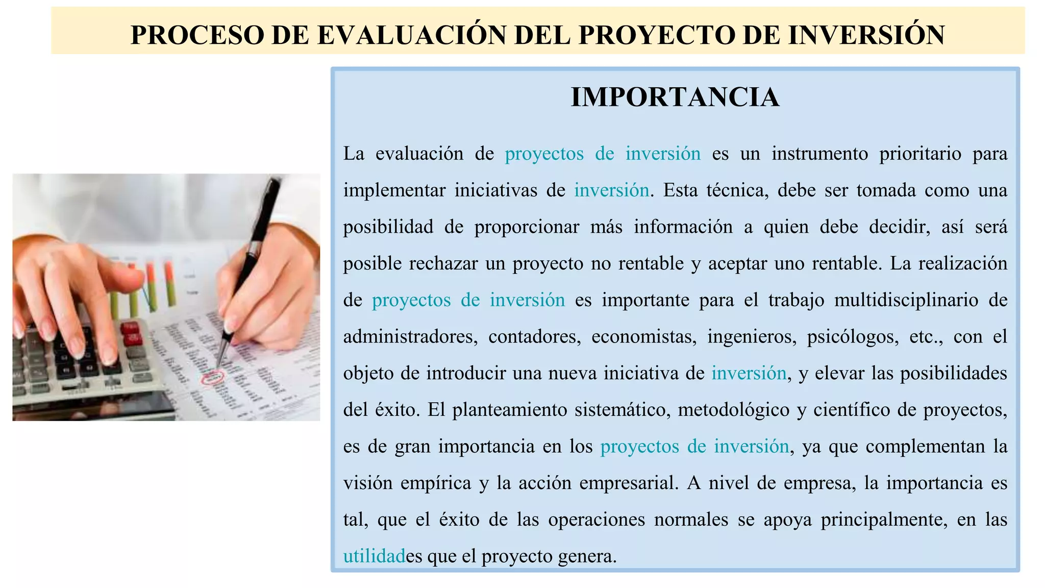PROCESO DE EVALUACIÓN DEL PROYECTO DE INVERSIÓN | PPT