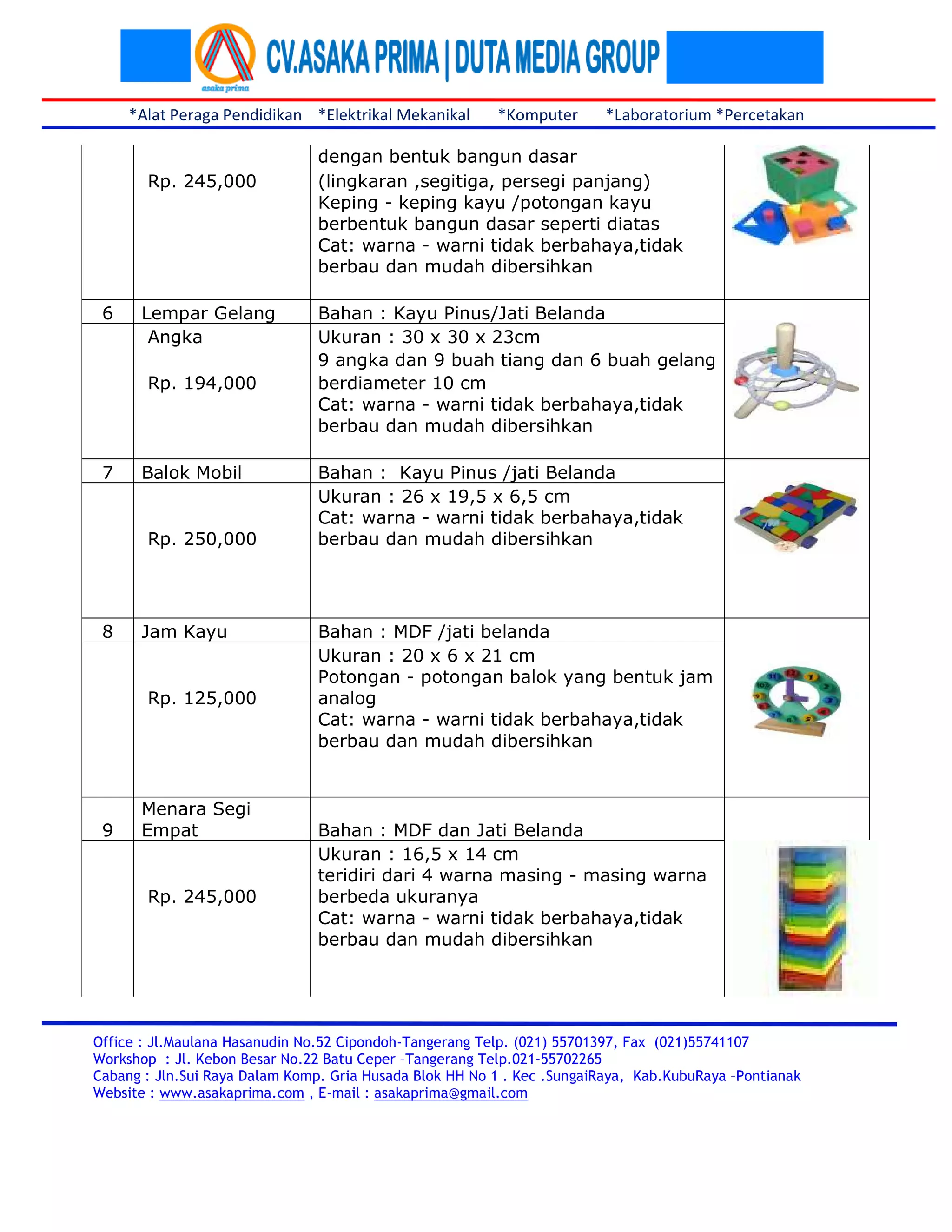 RAB BOP PAUD 2017 Mainan Kayu Edukatif Untuk TK dan PAUD CV.ASAKA PRIMA ...