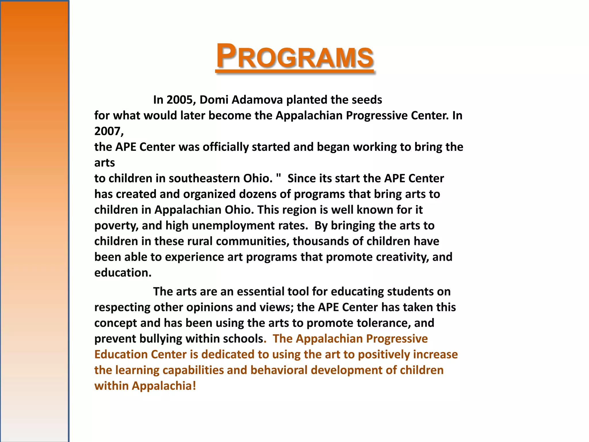 APE Center Program Synopsis | PPT