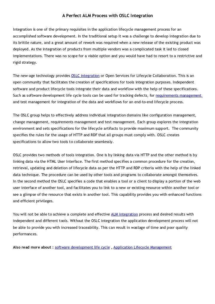 A Perfect ALM Process with OSLC Integration