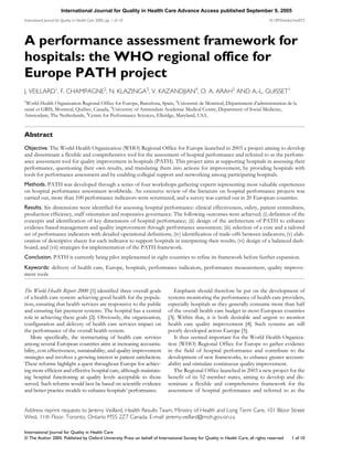 A Performance Assessment Framework For Hospital | PDF