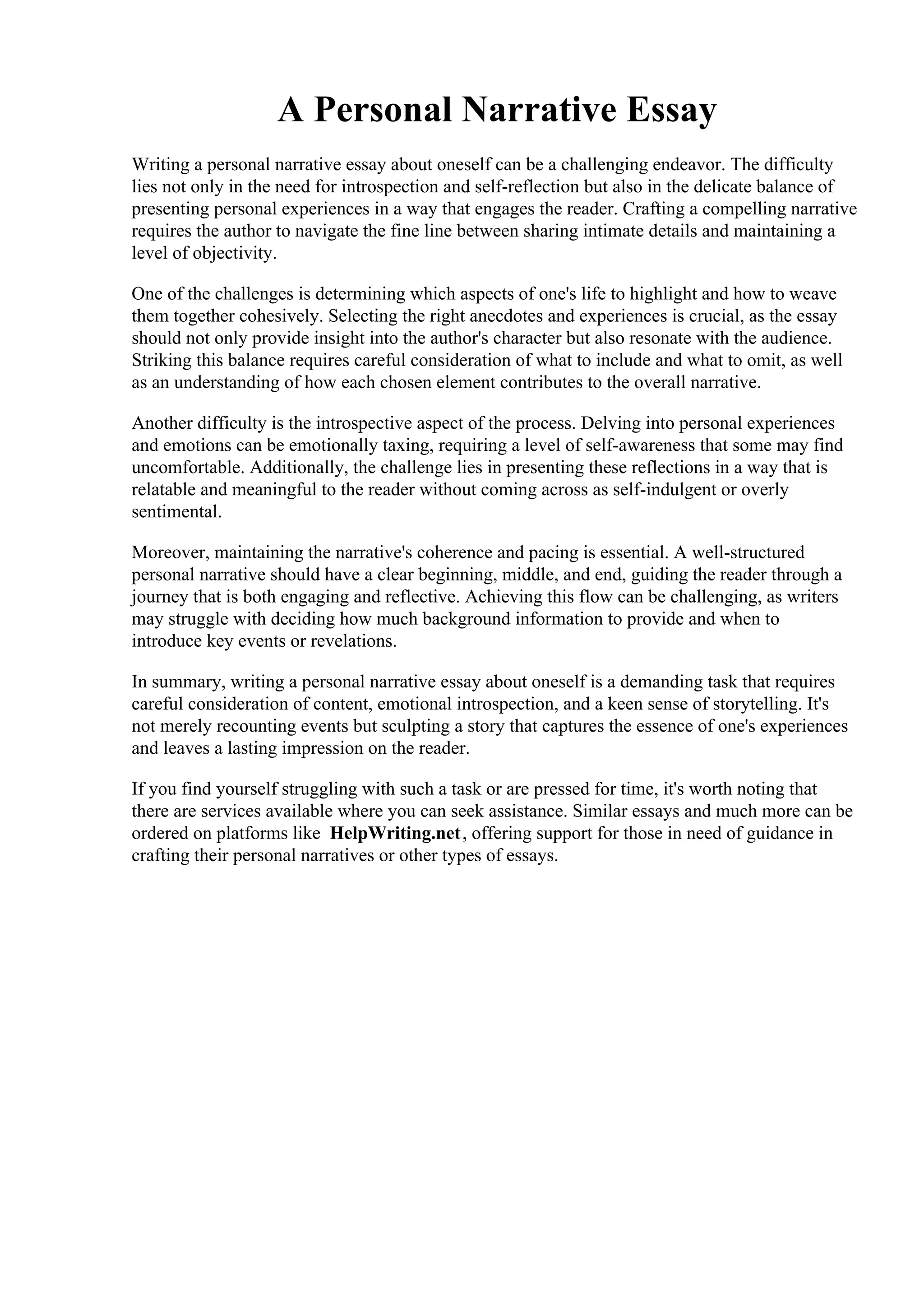 A Personal Narrative Essay | PDF