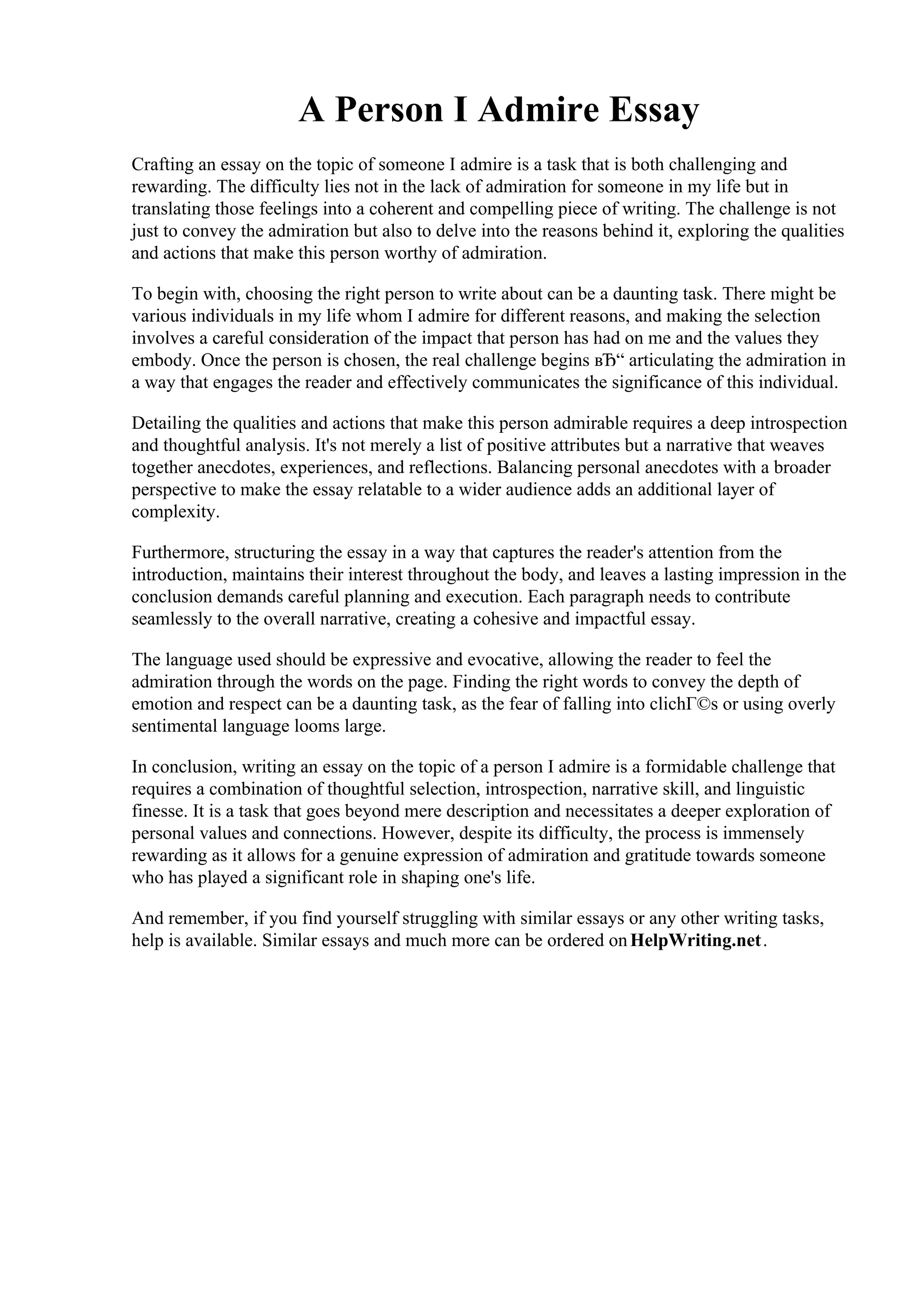 A Person I Admire Essay | PDF