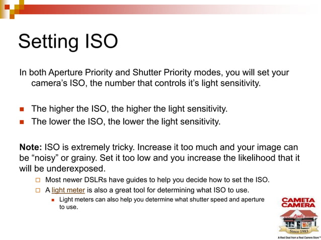 Using Aperture and Shutter Priority Modes on Your DSLR | PPT