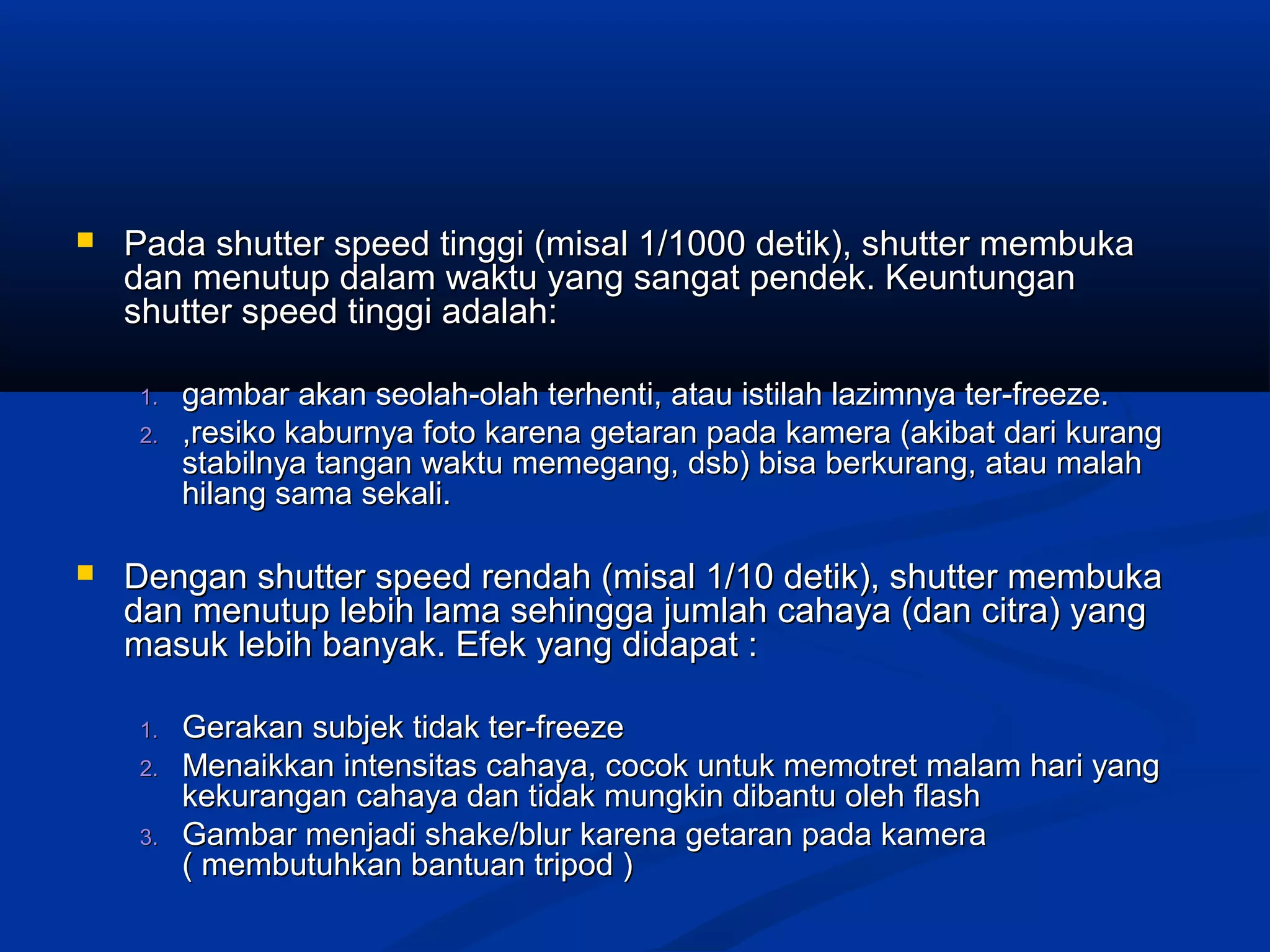 Aperture, speed dan metering | PPT