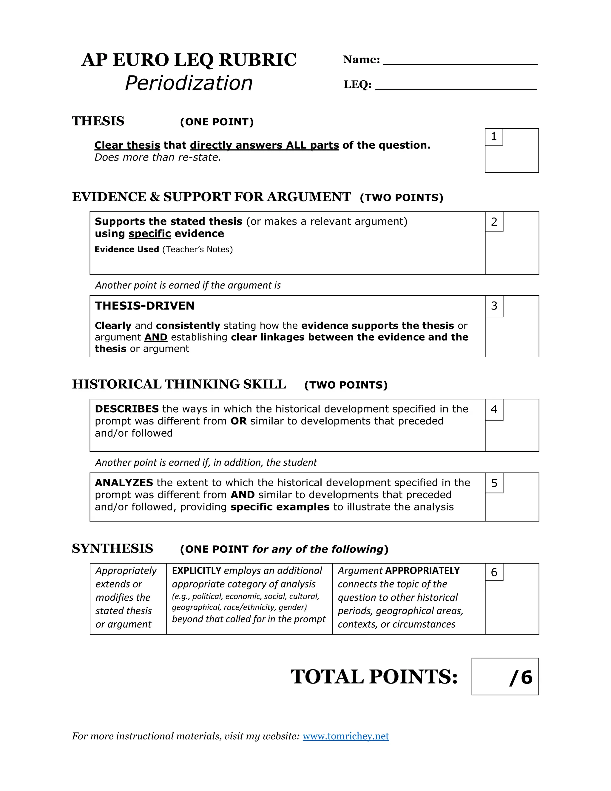 Ap Euro LEQ Rubric | PDF