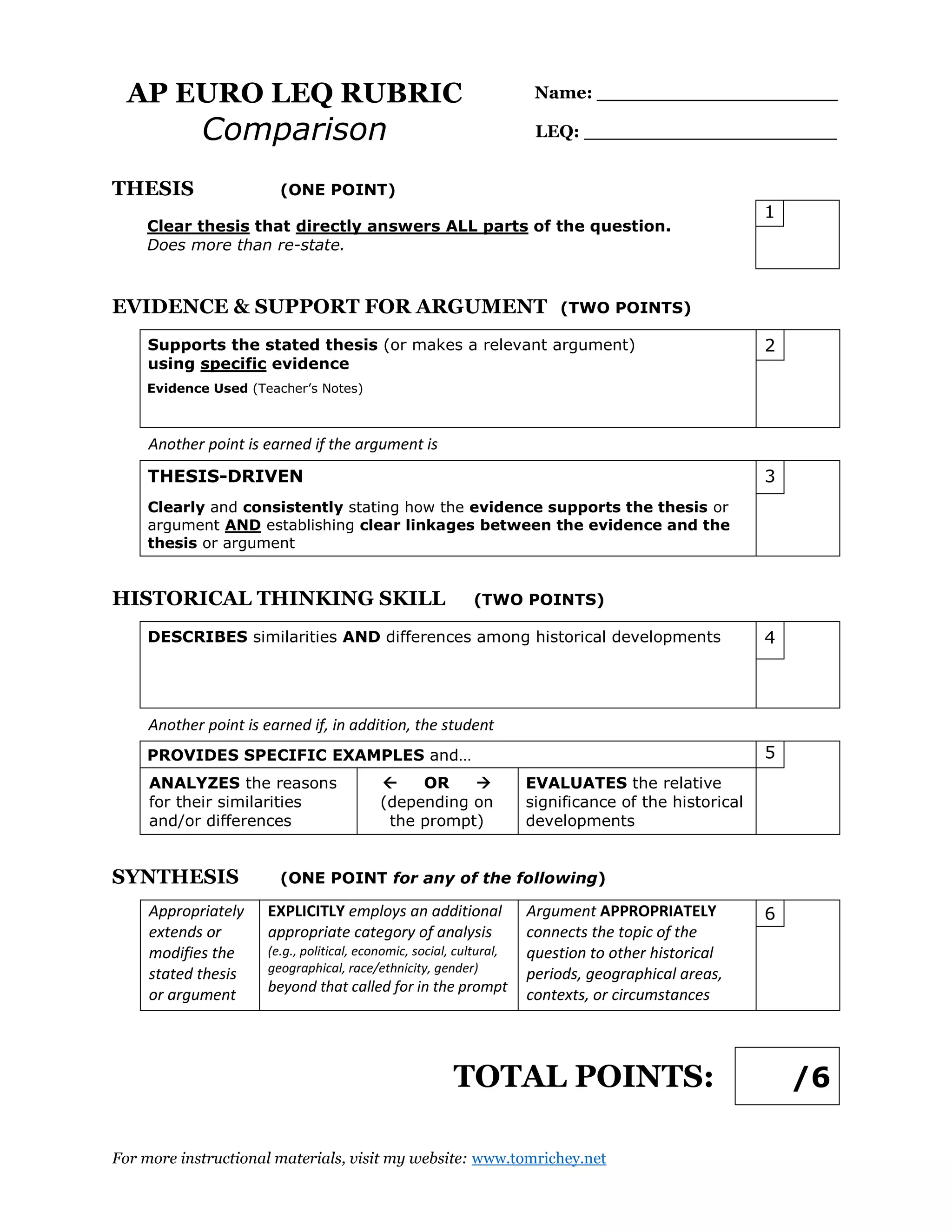 Ap Euro LEQ Rubric | PDF