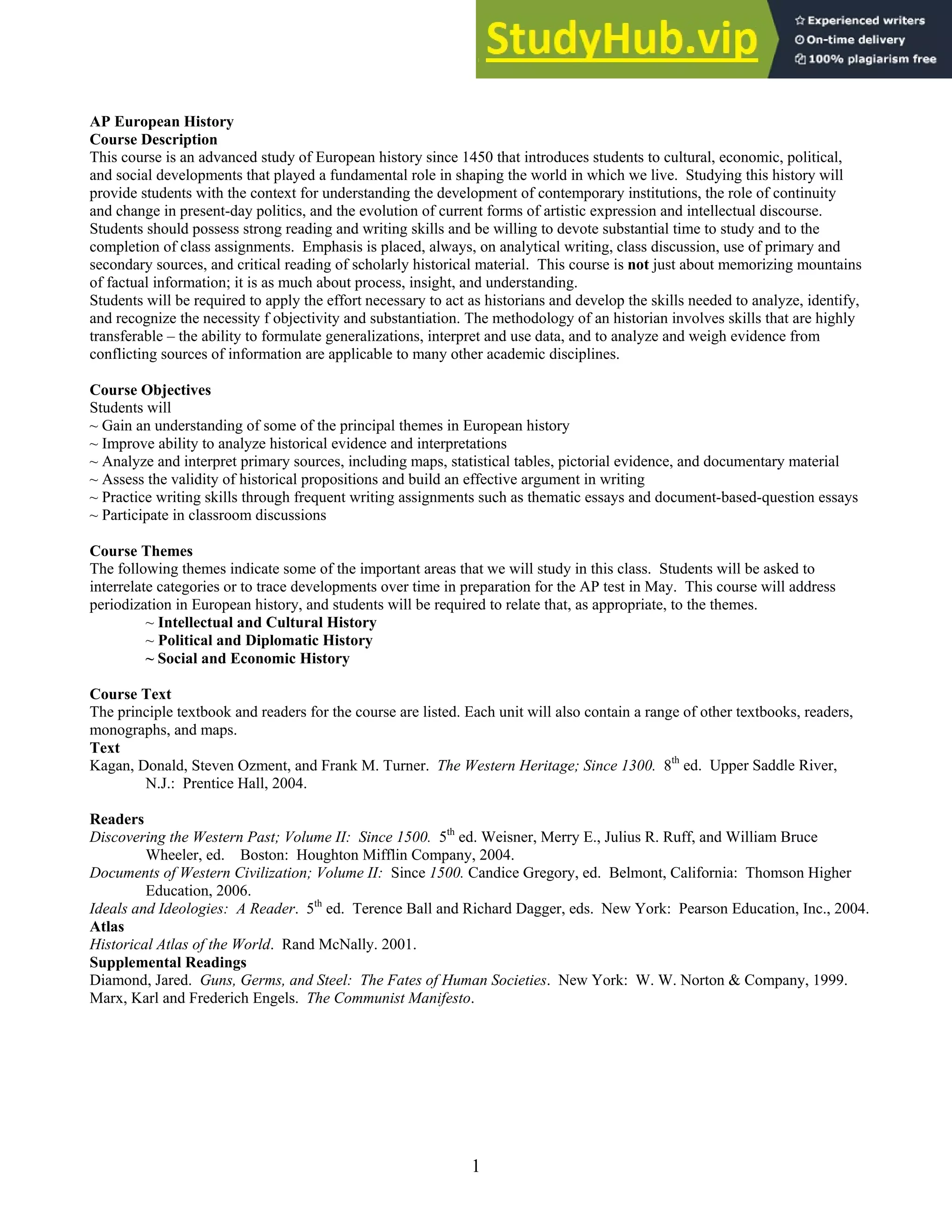AP European History Course Description | PDF