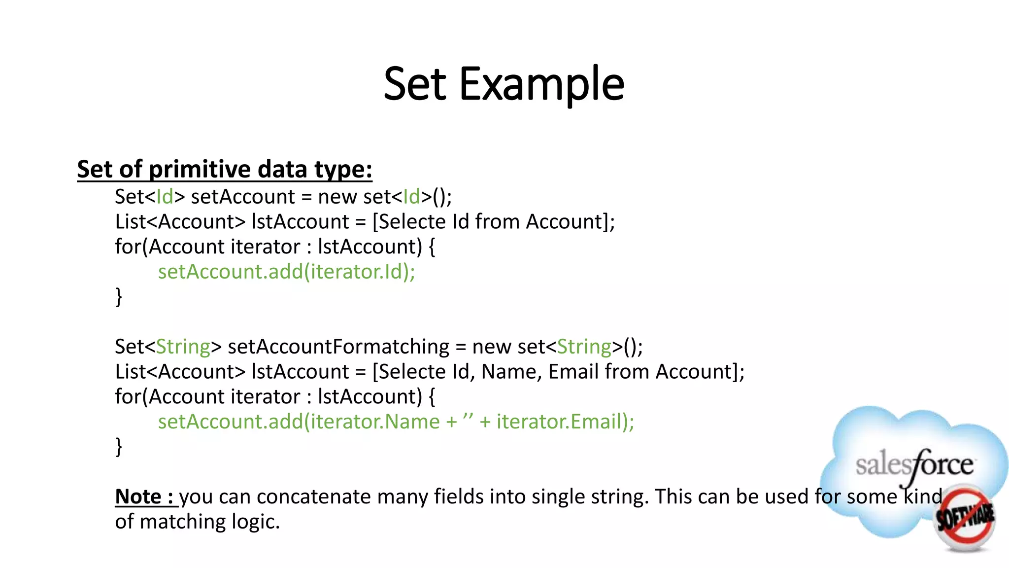 Apex collection patterns | PPTX | Databases | Computer Software and Applications