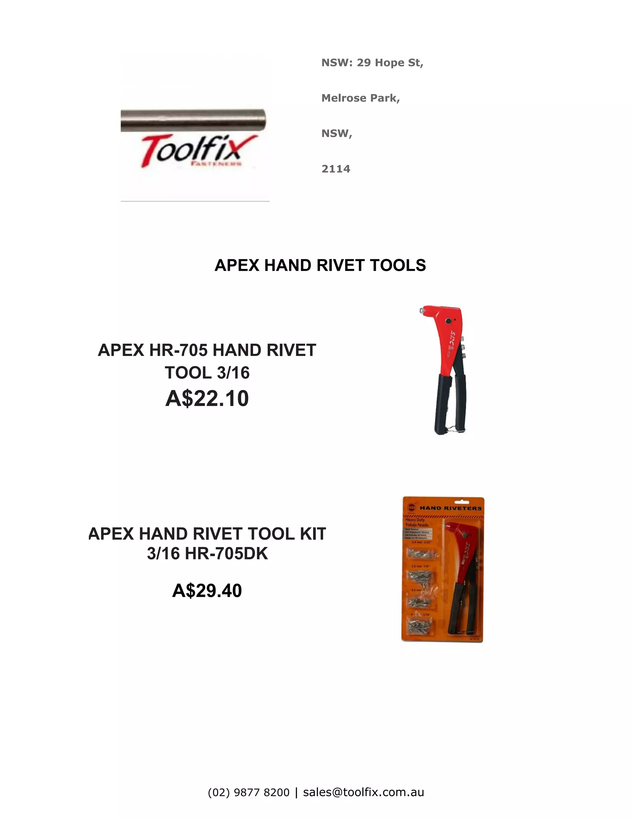 Apex hand rivet tools | PDF