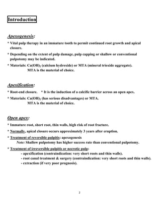Apexification apeogenesis word2007 MTA mineral trioxide aggregate | DOCX