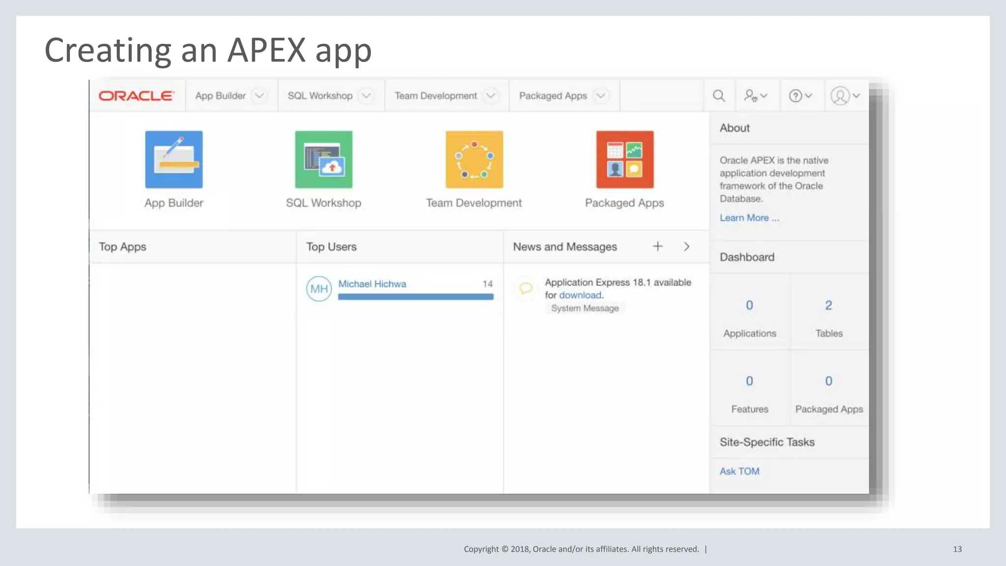Oracle APEX Introduction (release 18.1) | PPTX