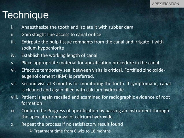 Apexogenesis & apexification | PPTX | Dental Health | Diseases and ...