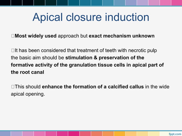 Apexogenesis & apexification | PPTX | Dental Health | Diseases and ...