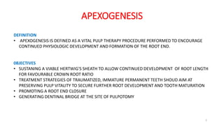 Apexogenesis apexification and revascularization | PPTX