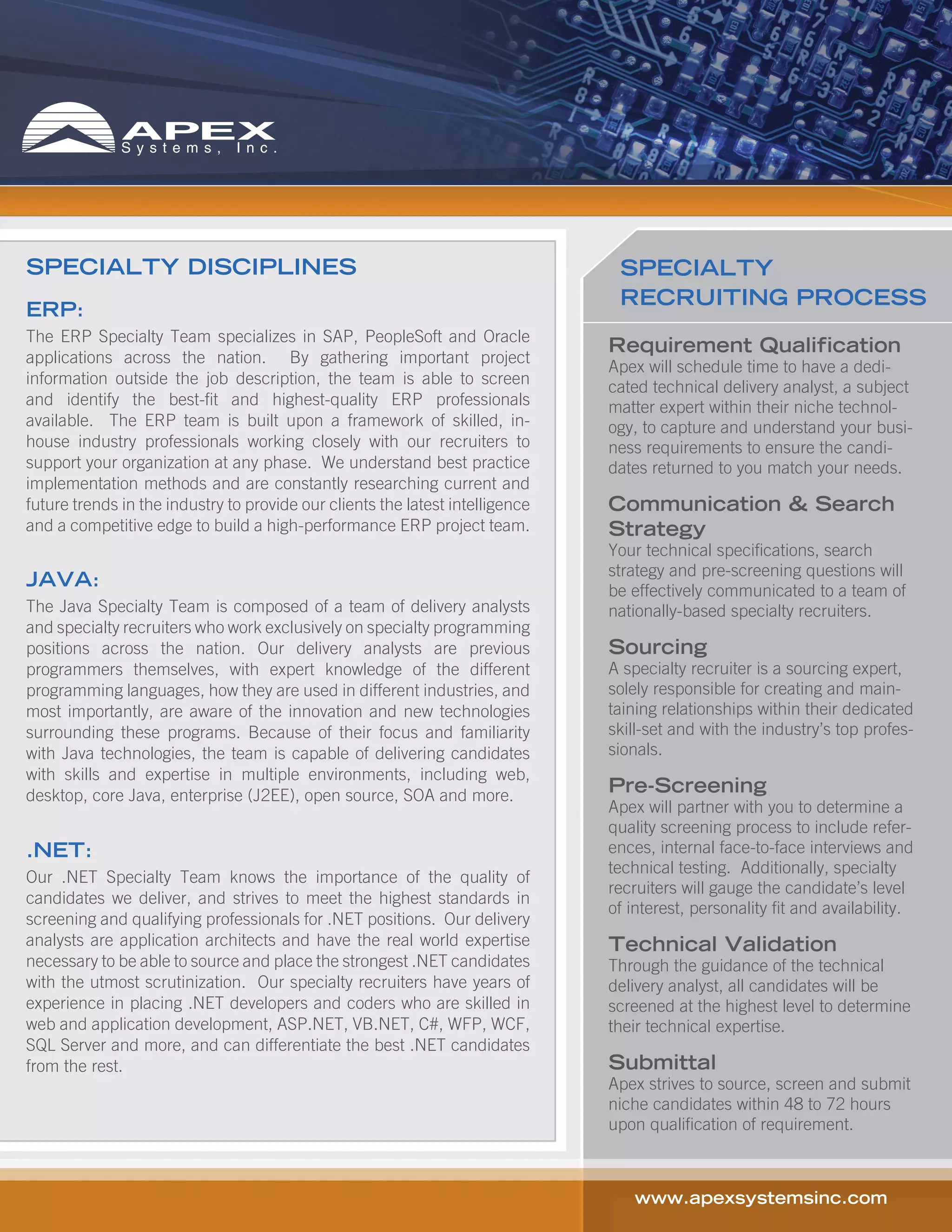 Apex Systems, Inc. - Specialty Group | PDF