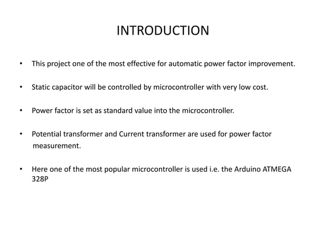Automatic Power Factor Correction Using Arduino Uno | PPT