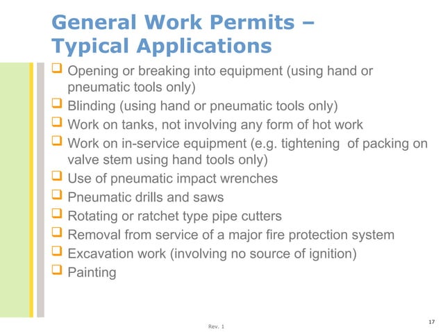 Permit To Work for all work for site and refinery | PPT