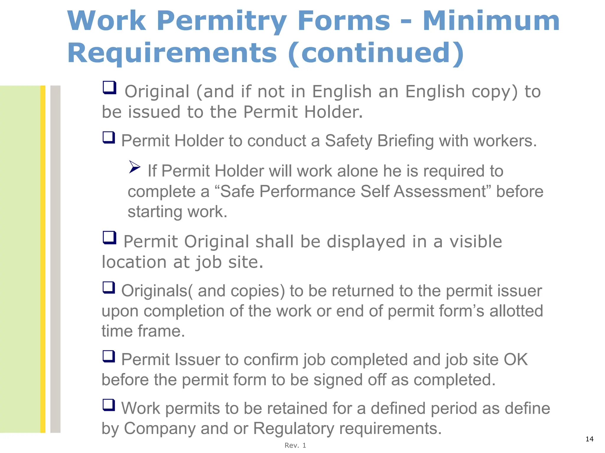 General or Cold work permit to work procedures | PPT