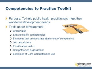 APHA2011 Competencies to Practice Toolkit | PPT