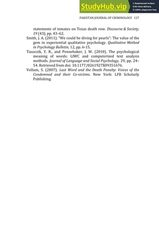 A Phenomenological Analysis Of Death Row Inmates Last Words | PDF