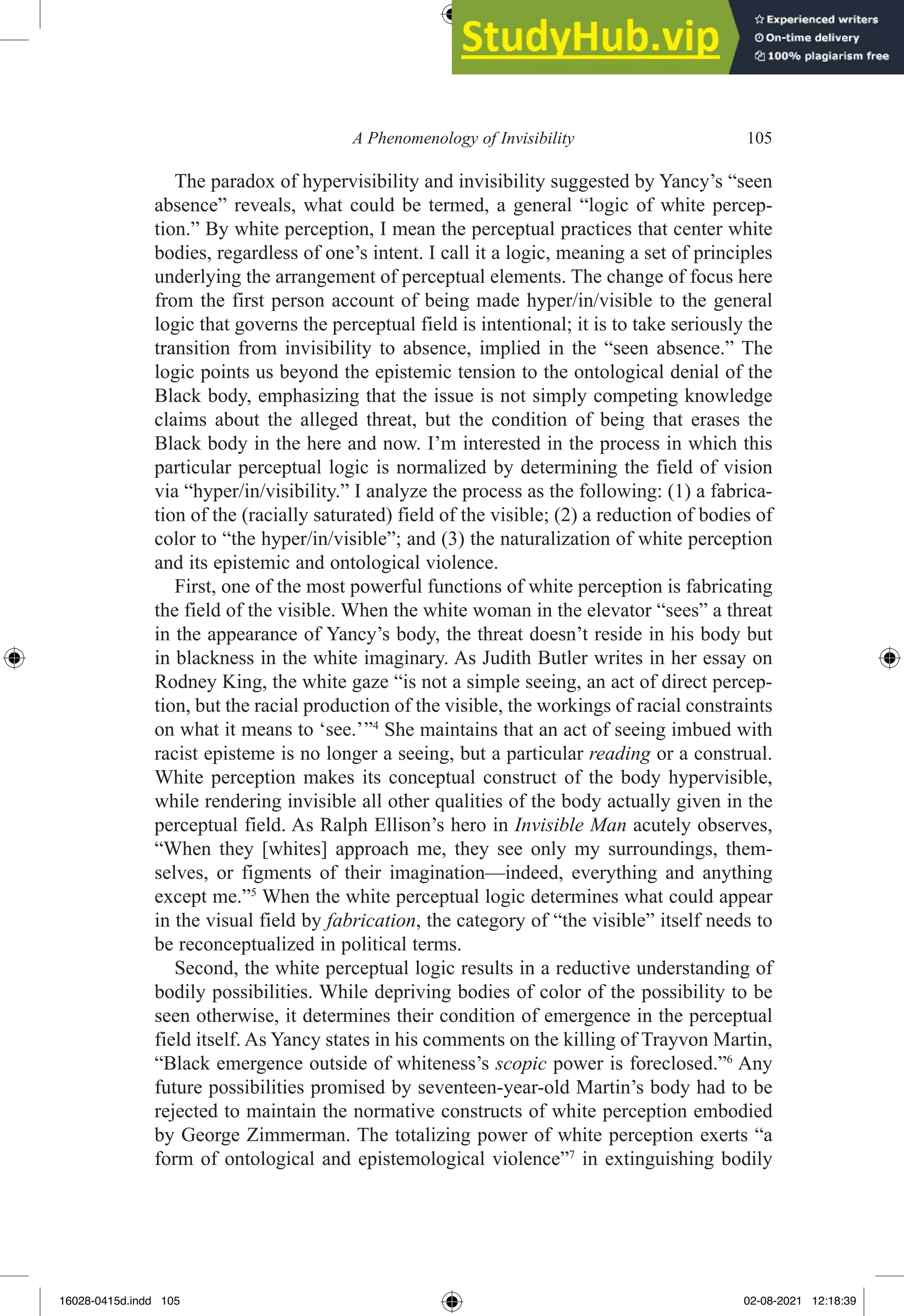 A Phenomenology Of Invisibility On The Absence Of Yellow Bodies | PDF