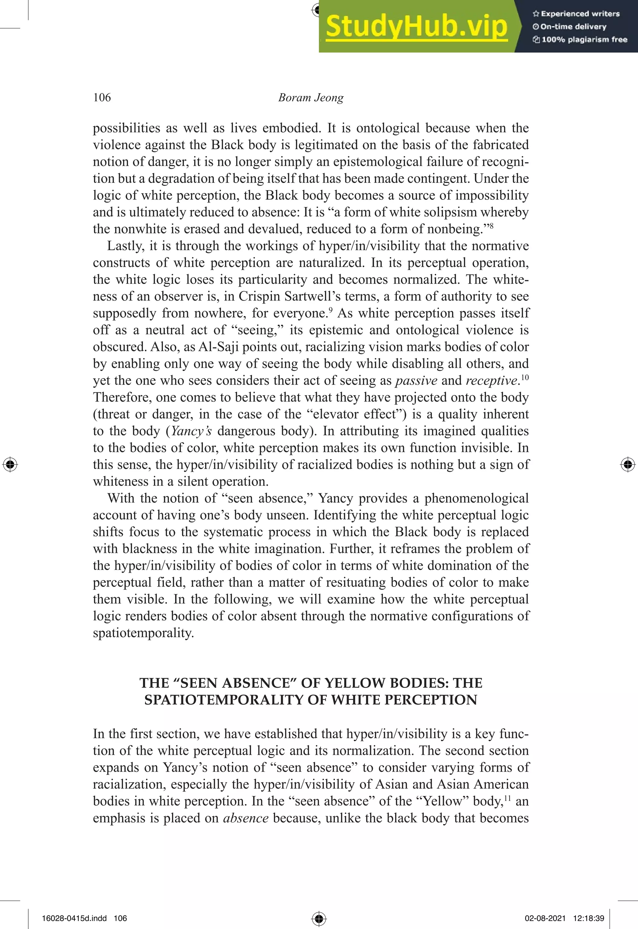 A Phenomenology Of Invisibility On The Absence Of Yellow Bodies | PDF