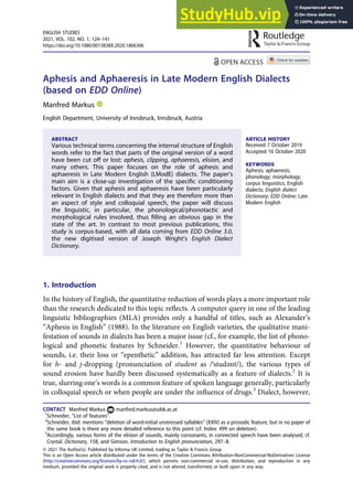 Aphesis And Aphaeresis In Late Modern English Dialects (Based On EDD ...