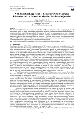 A philosophical appraisal of rousseau’s child centered education and ...