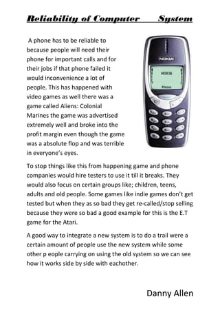 Reliability of a computer system | DOC