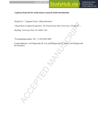 A Phrase-Frame List For Social Science Research Article Introductions | PDF