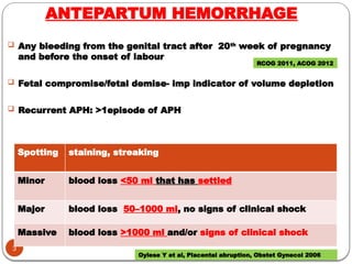 ANTEPARTUM HAEMORRAGE IN PREGNANCY diagnosis and treatment | PPTX