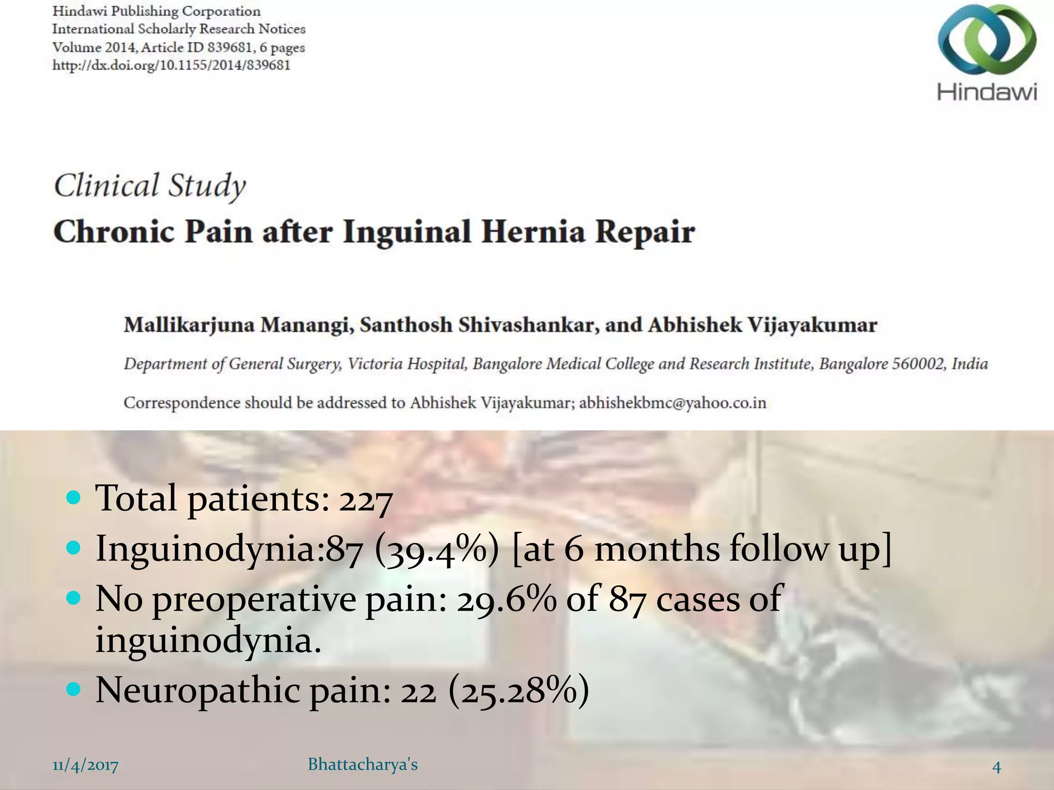 Inguinodynia: Chronic pain after inguinal hernia surgery by Dr. Avisak ...