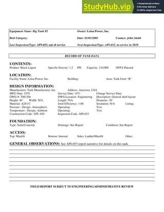 API-653 Tank Inspection Sample Report | PDF