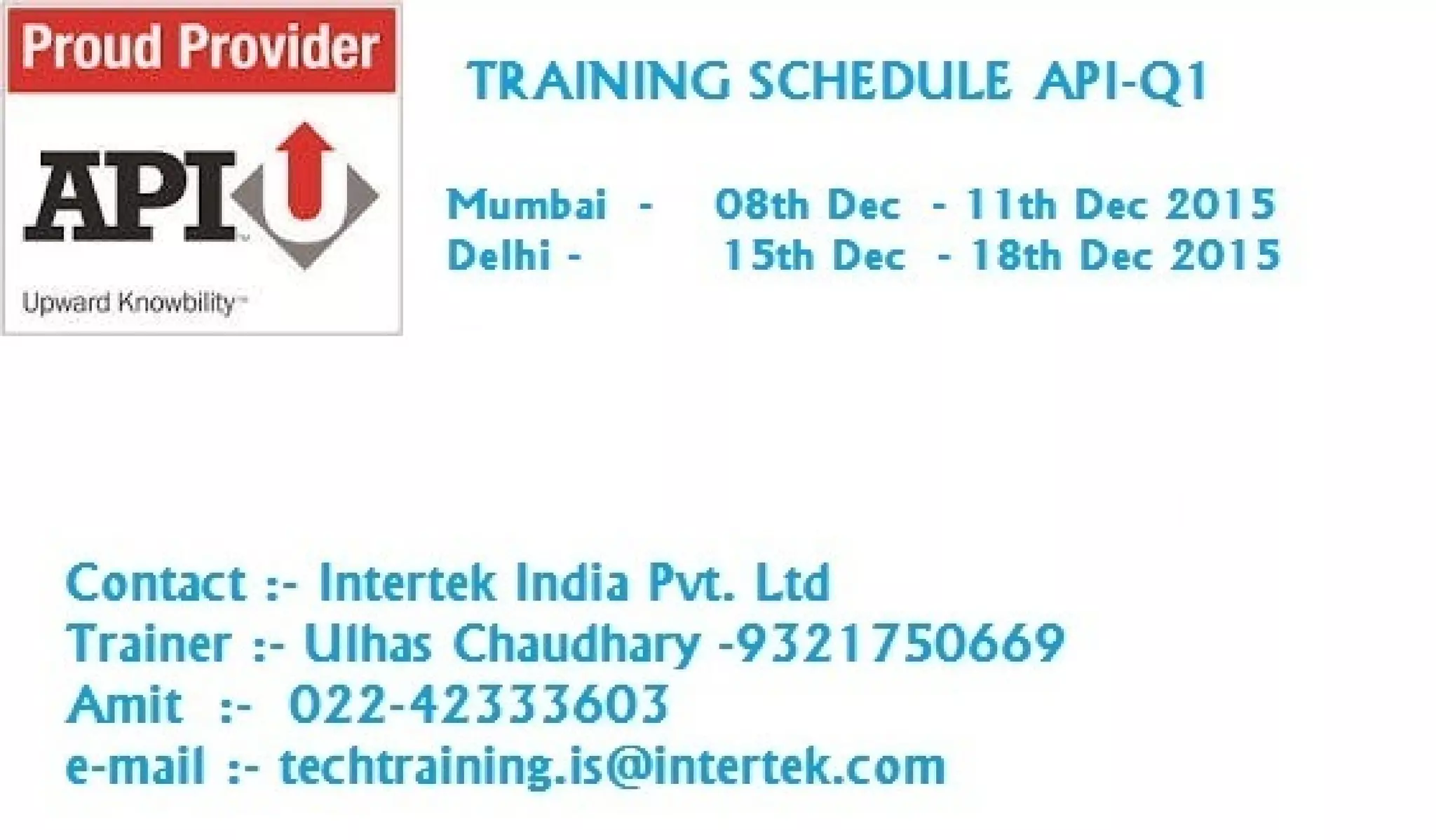 TRAINING SCHEDULE FOR API-Q1(9th Edition) | PDF