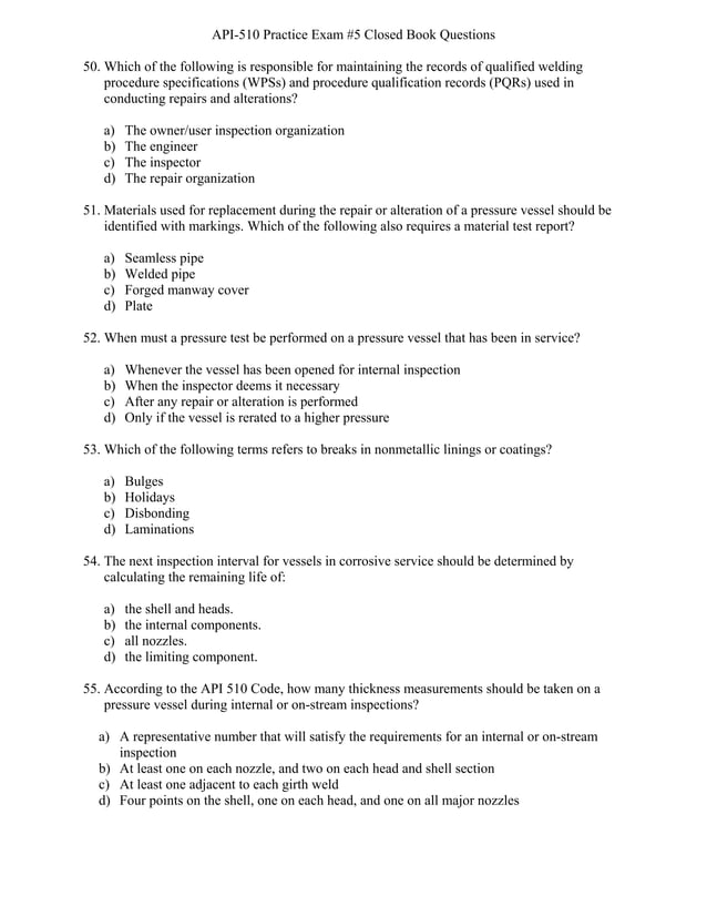 API 510 Practice Exam #5 CLOSE BOOK Questions.pdf