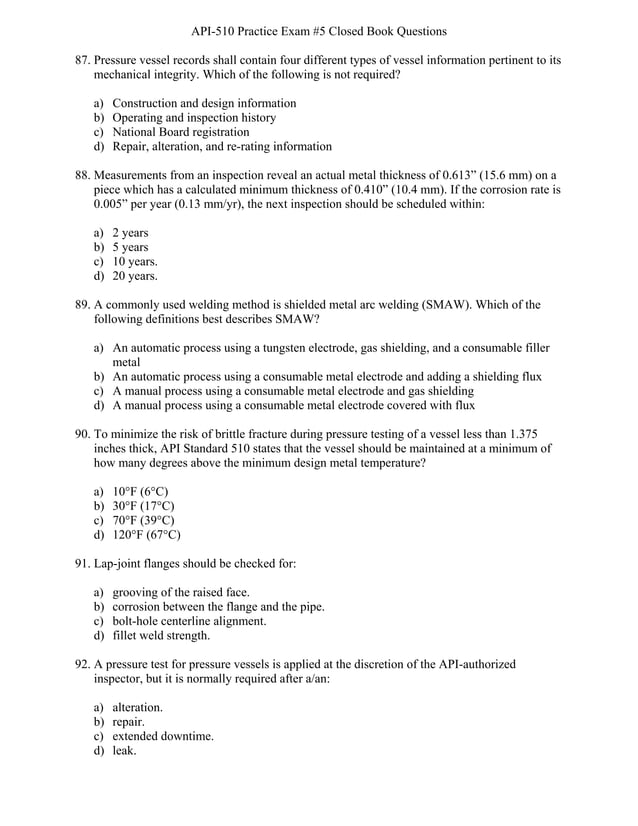 API 510 Practice Exam #5 CLOSE BOOK Questions.pdf