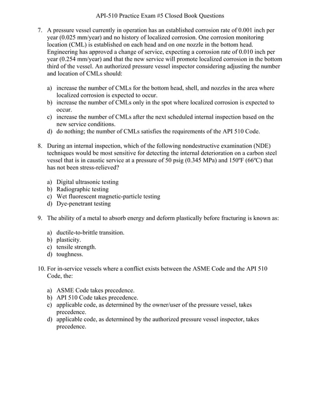 API 510 Practice Exam #5 CLOSE BOOK Questions.pdf