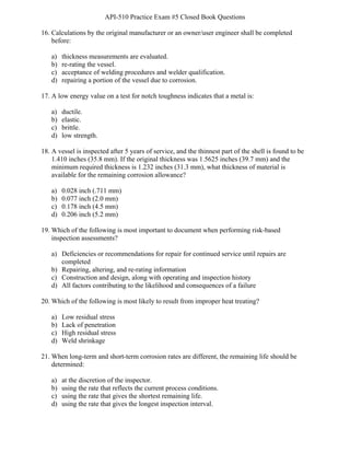 API 510 Practice Exam #5 CLOSE BOOK Questions.pdf