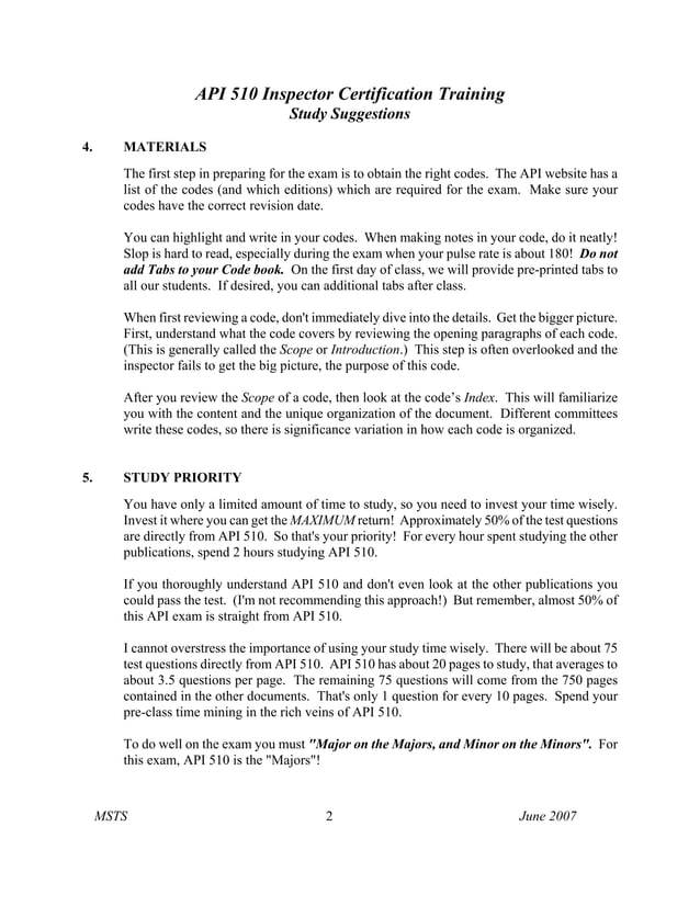 Api 510 study plan | PDF | Standardized Testing | Educational Assessment