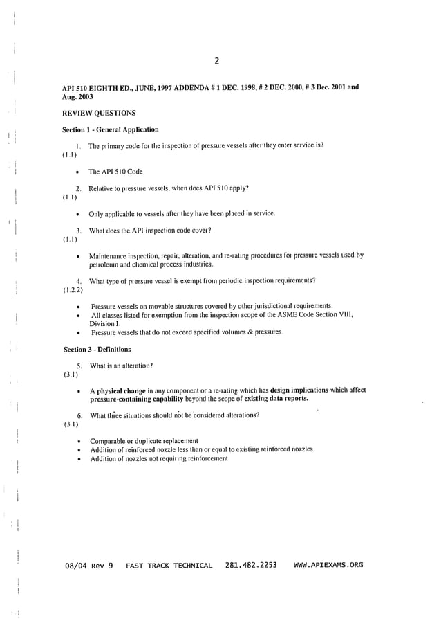 Api 510 study questions fast track | PDF