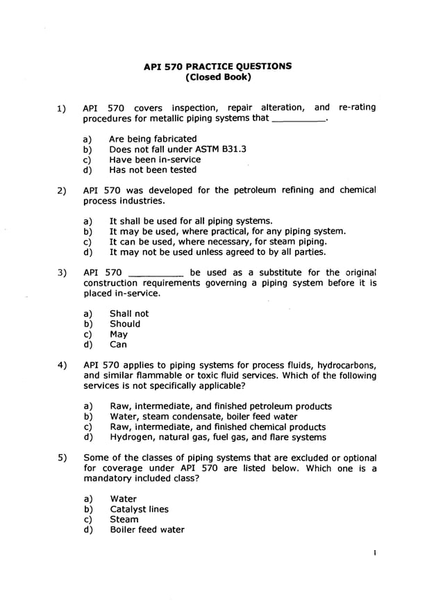 Api 570 practice questions preparation | PDF